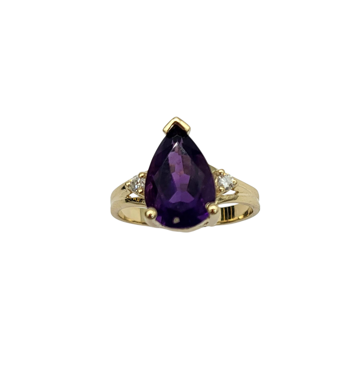 Pear Shaped Amethyst Ring with Diamond Accents