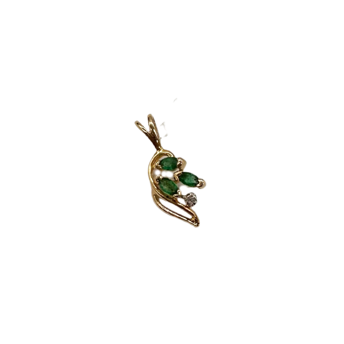 14K Yellow Gold Three-Stone Marquise-Cut Emerald and Diamond Ribbon Dr