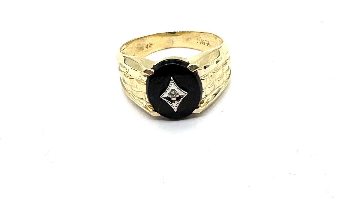 10k Black Onyx Brick Textured Ring