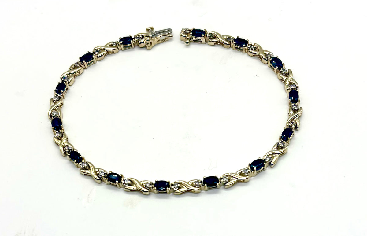 14k Yellow Gold Sapphire and Diamond X Link Bracelet